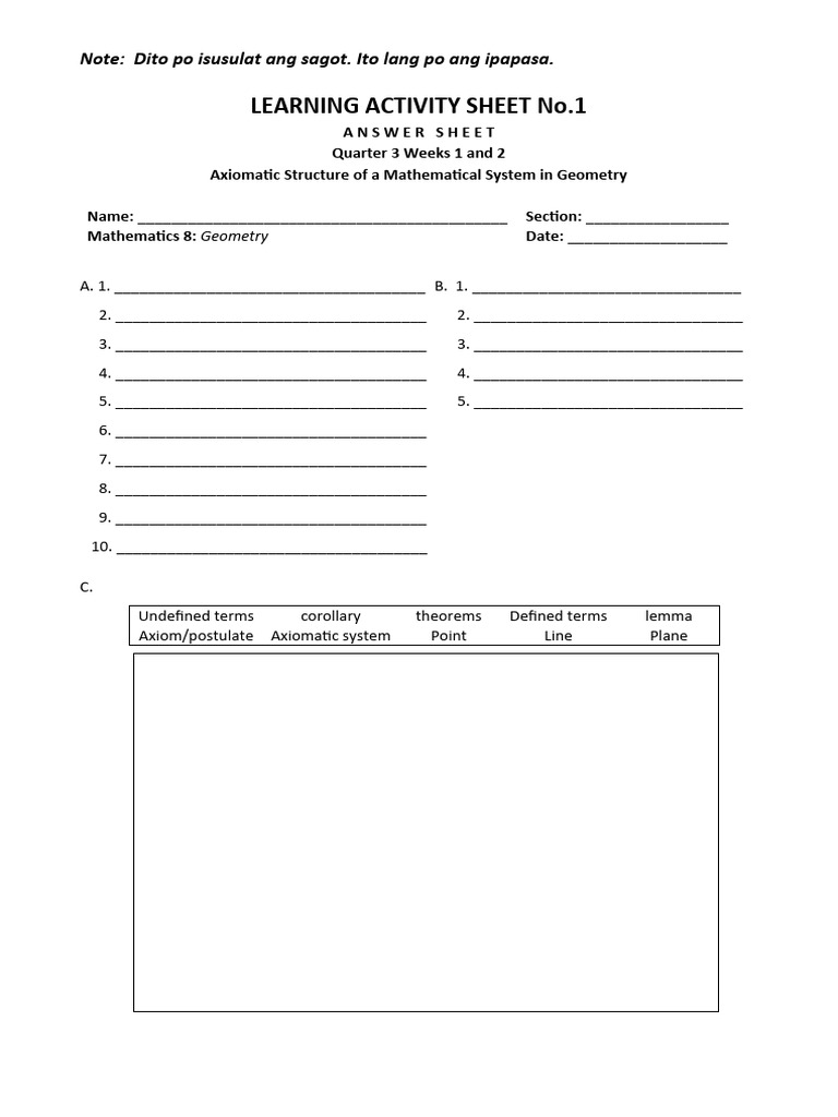 Geometry Learning Activity Sheets Pdf Classical Geometry