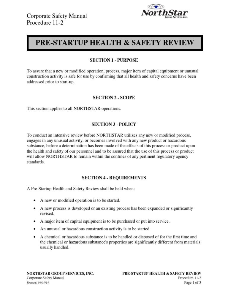 11-2 Pre-Startup Health and Safety Review | PDF | Occupational Safety ...
