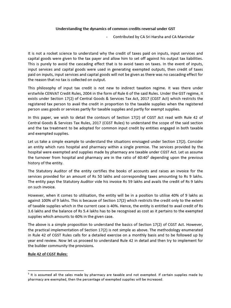 Understanding The Dynamics of Common Credits Reversal Under GST | PDF ...