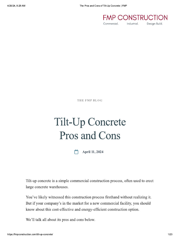 The Pros and Cons of Tilt-Up Concrete - FMP | PDF