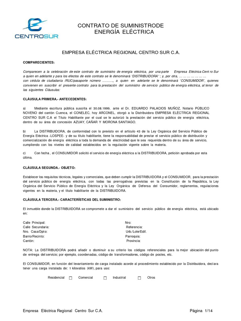 Contrato de Suministro de Energia Electrica | PDF | Ingenieria Eléctrica | Los consumidores