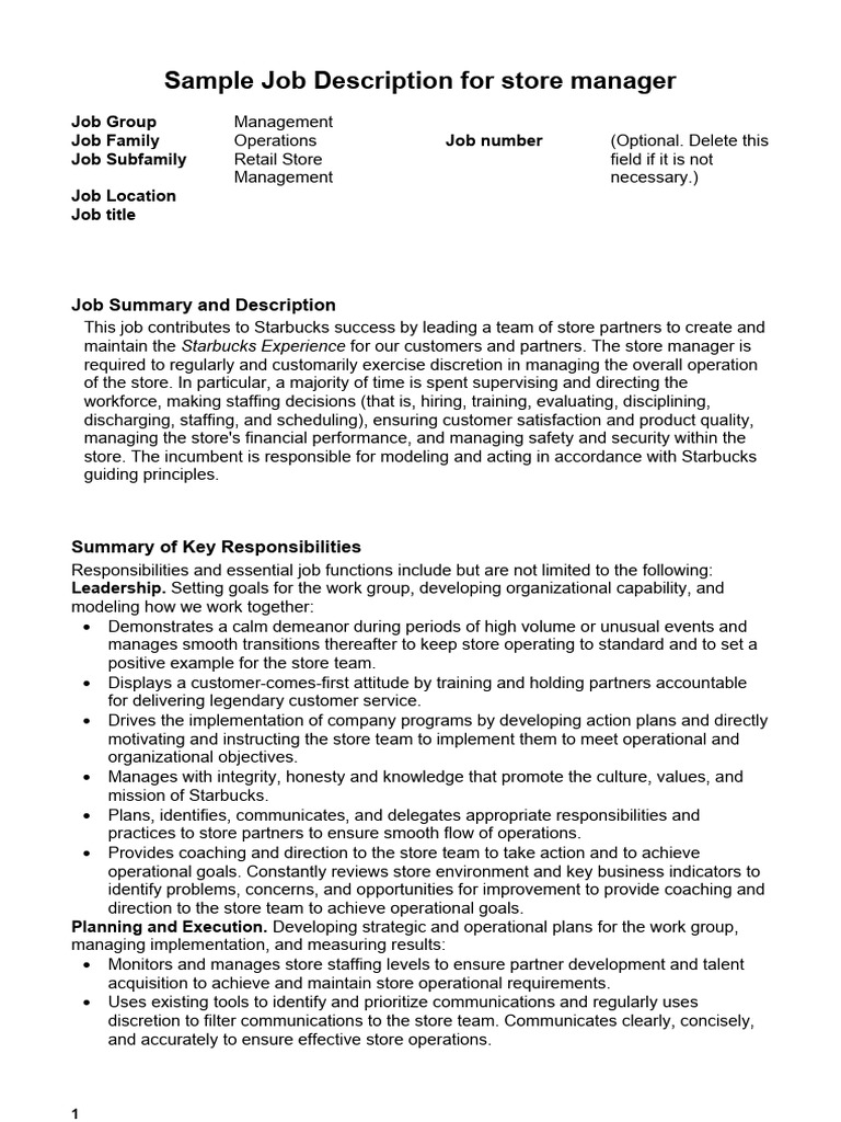Store Manager Job Description Template | PDF | Goal | Business