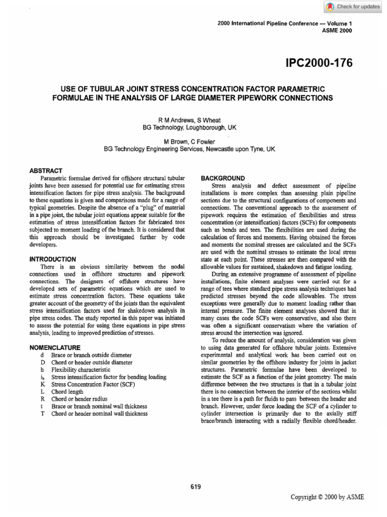 IPC2000-176 Use of Tubular Joint SIF Parametric Formulae in Analysis ...