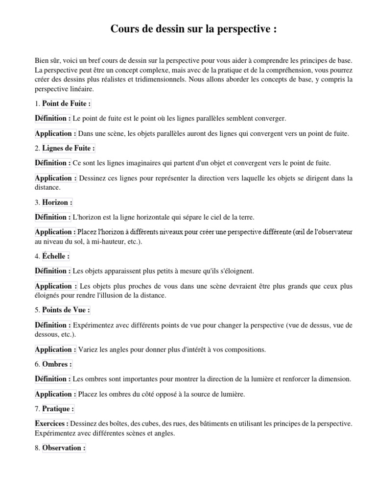 Cours de dessin : Introduction à la perspective | PDF