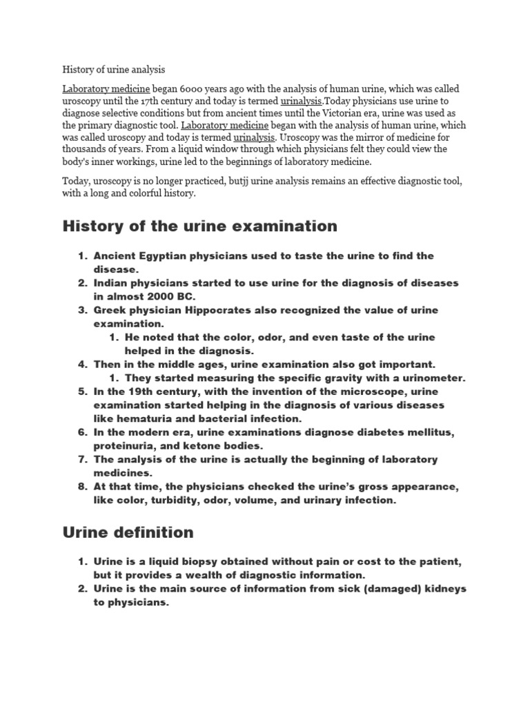 History of urine analysis | PDF | Urine | Kidney