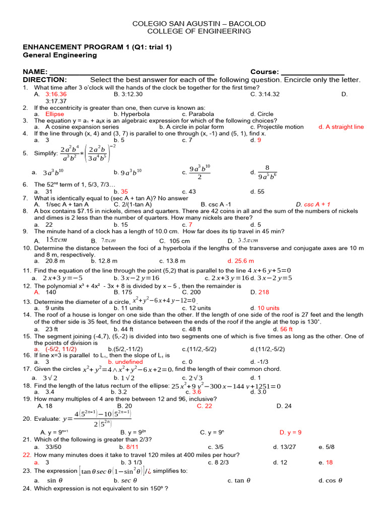 Algeb, Trigo, Geom (Trial 1) | PDF | Angle | Mathematics