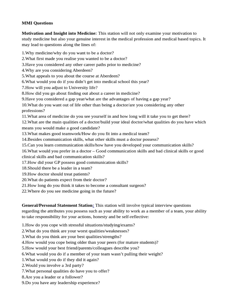 MMI Questions | PDF | National Health Service | Physician