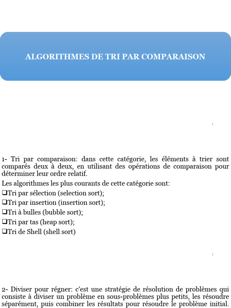Algorithmes de Tri Par Comparaison | PDF | Programmation informatique ...