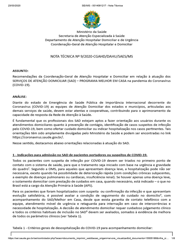 Sad Nota Técnica #9 2020 Cgahd Dahu Saes 1 | PDF | Sistema de saúde ...