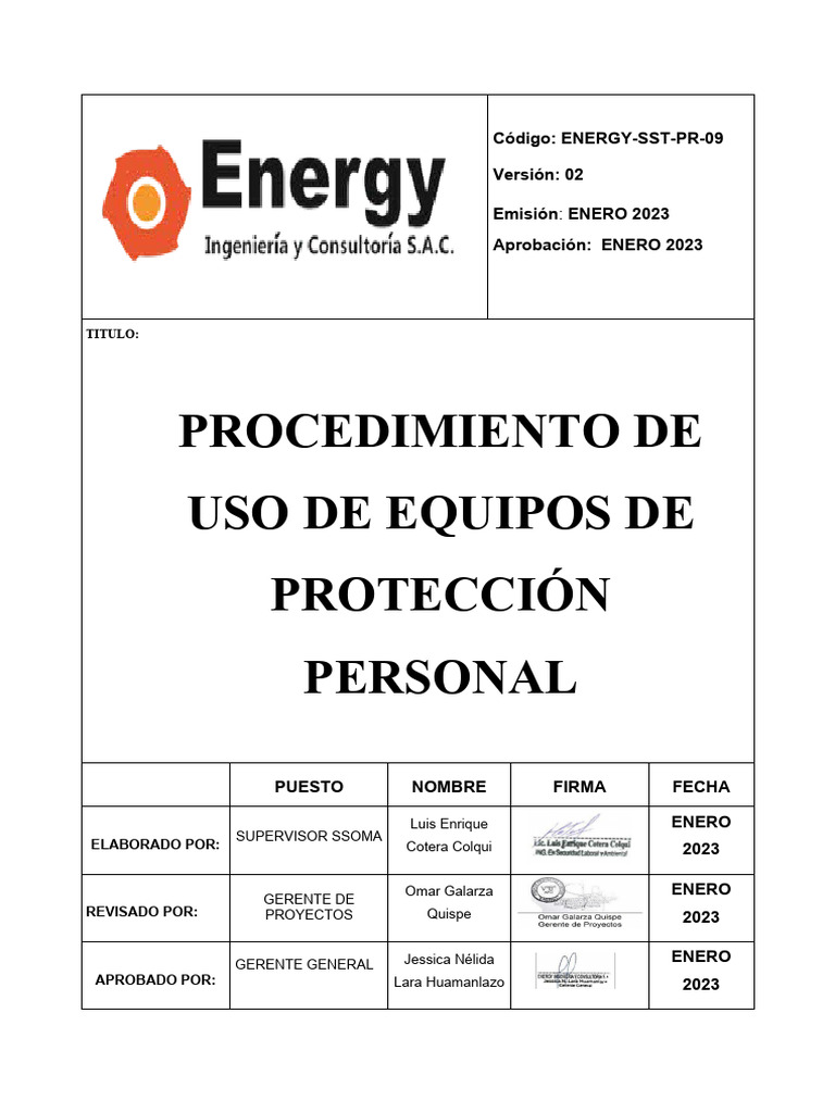 Energy-Sst-Pr-09 Procedimiento de Uso de Epp | PDF