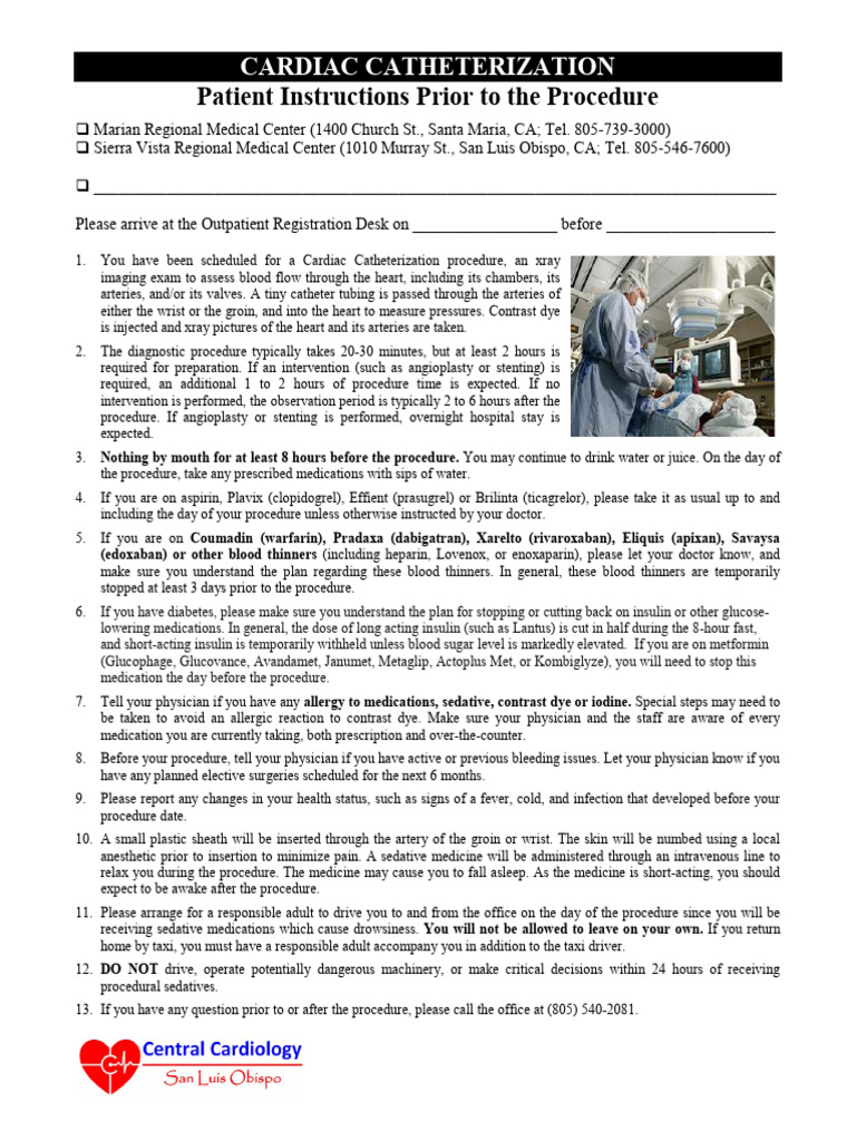 Pre Cath Prep | Download Free PDF | Catheter | Heart