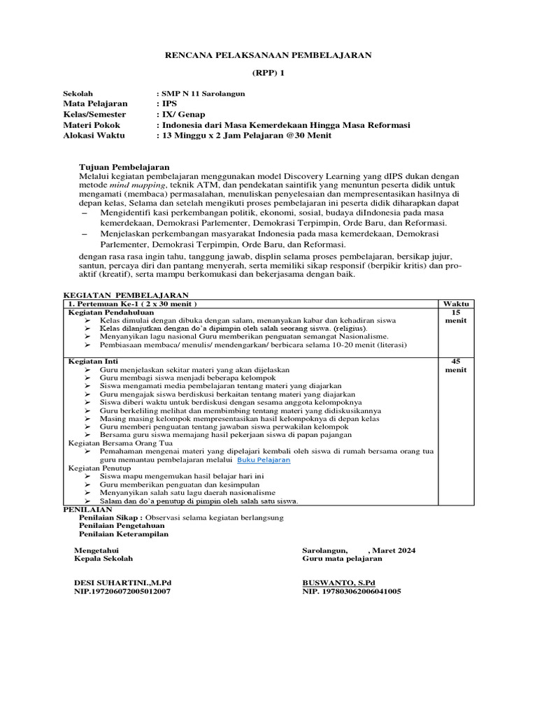 RPP Observasi 2024 smt 2 | PDF