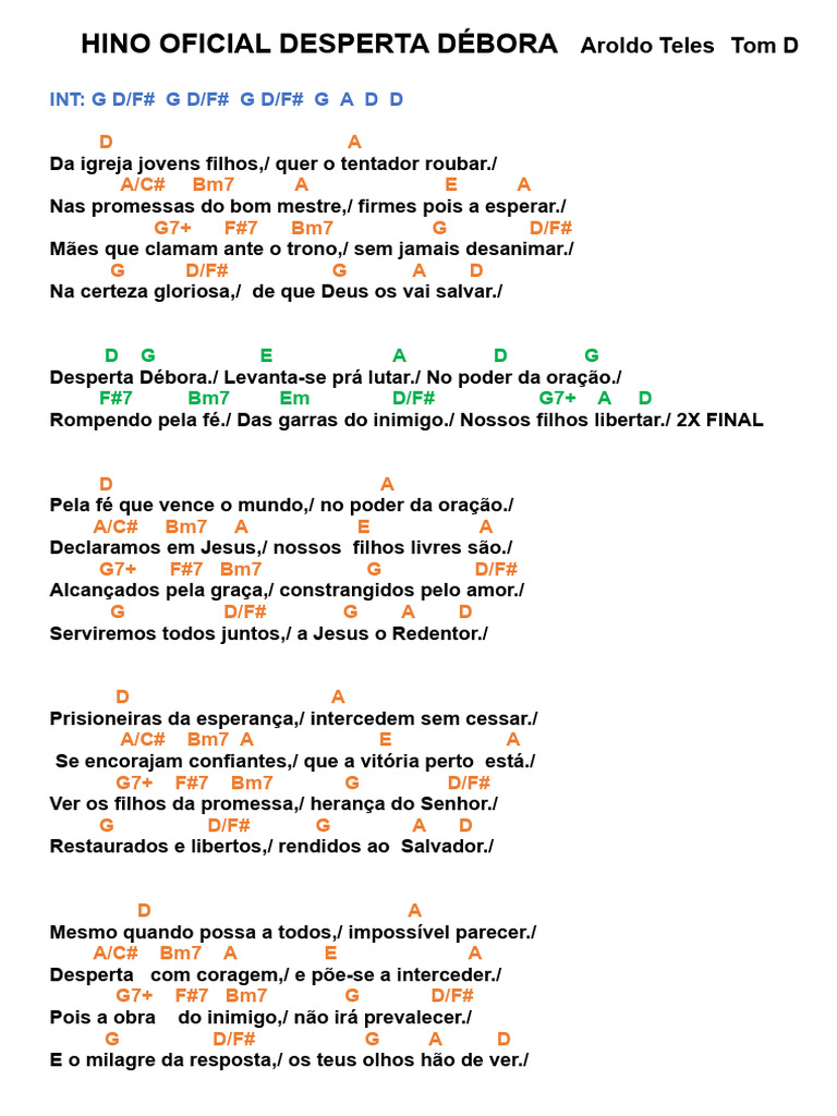 HINO OFICIAL DESPERTA DÉBORA | PDF