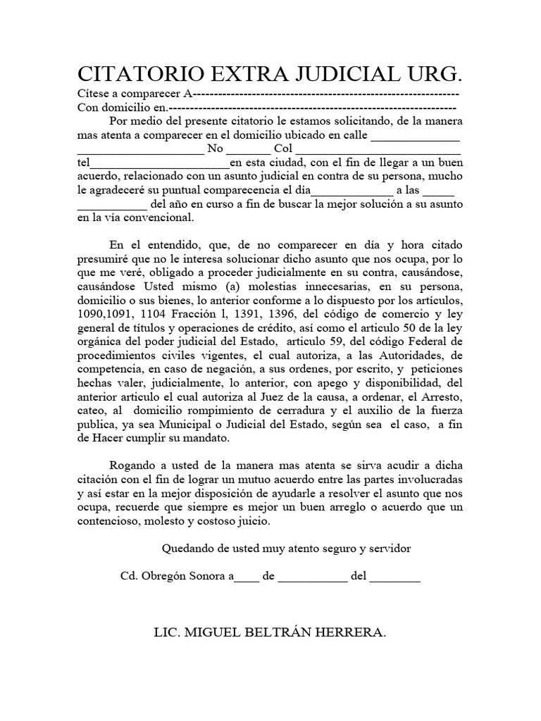 Citatorio Extra Judicial Unico | PDF
