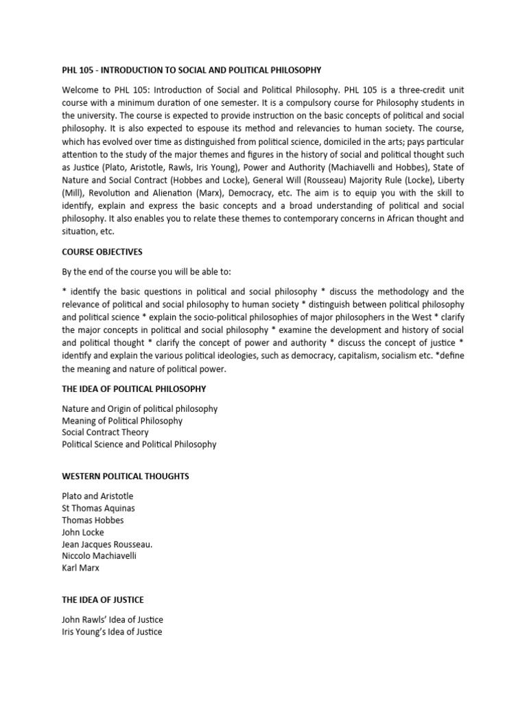 PHL 105: Intro to Social & Political Philosophy | PDF | Political ...