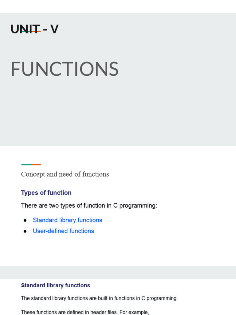 Copy of Copy of UNIT - V ---Functions | PDF | Parameter (Computer Programming) | Control Flow