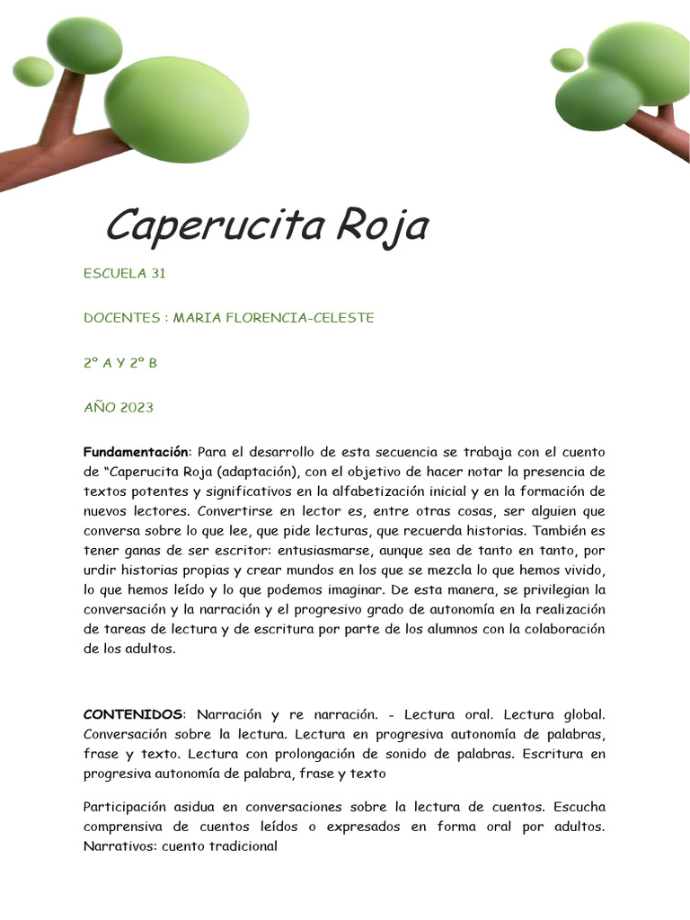 CAPERUCITA ROJA 2 grado | PDF | Caperucita Roja | Cuentos