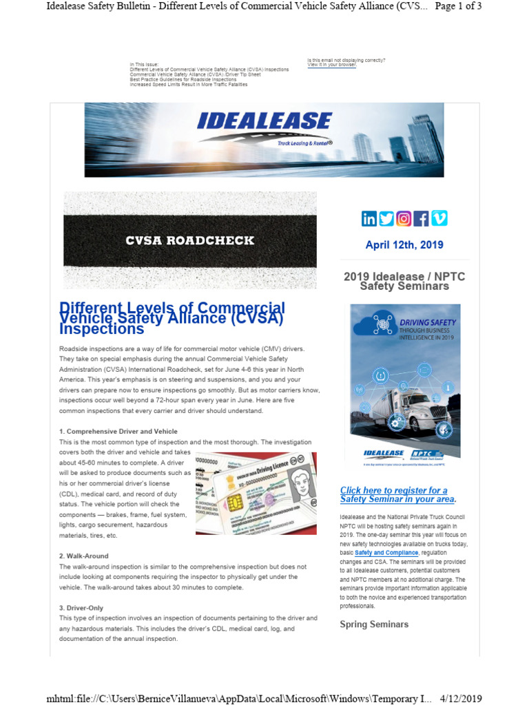 4-12-19 Different Levels of Commercial Vehicle Safety Alliance Cvsa ...