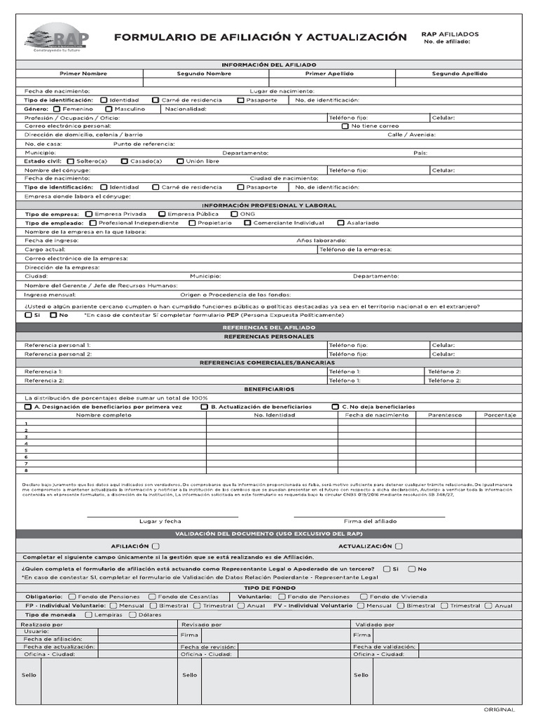Formulario de Afiliación y Actualización Editable | PDF