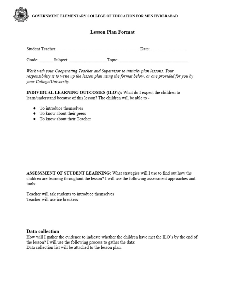 Myself lesson plan on introduction | PDF | Lesson Plan | Teachers
