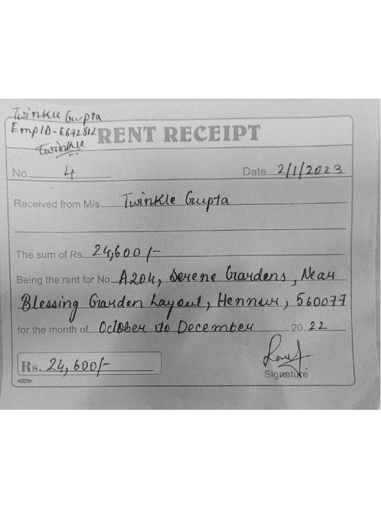 Oct To Dec Rent Receipt | PDF