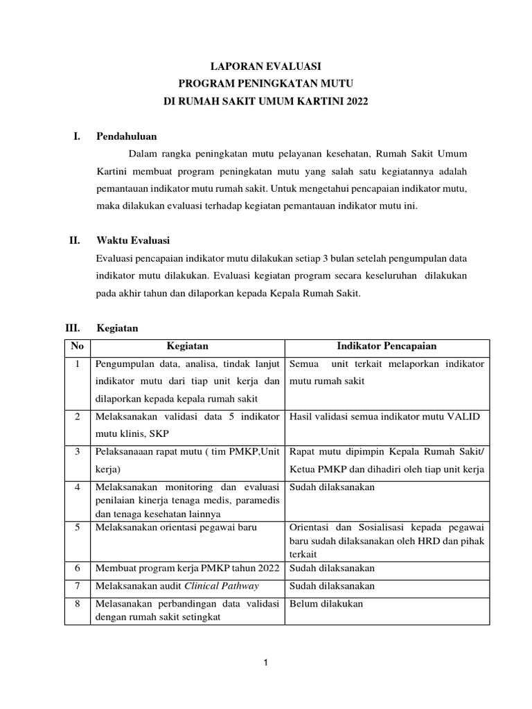 PMKP 1 Ep 4 Laporan Evaluasi Proker PMKP Apr-Jun 2022 FIX | PDF | Sains & Matematika