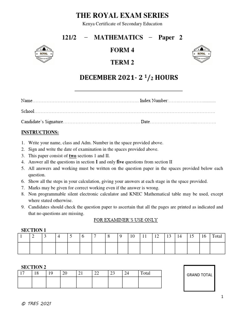 2022 Royal Exams Mathematics 121 2 | PDF | Area | Logarithm