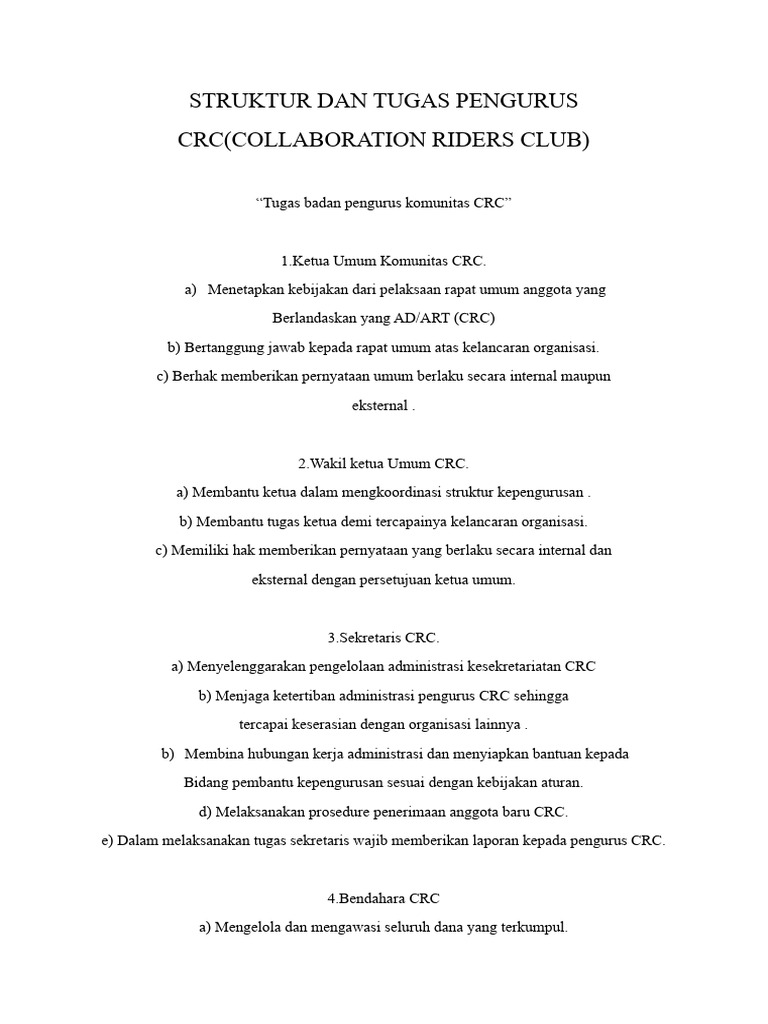 Struktur Pengurus CRC | PDF | Teknologi & Rekayasa