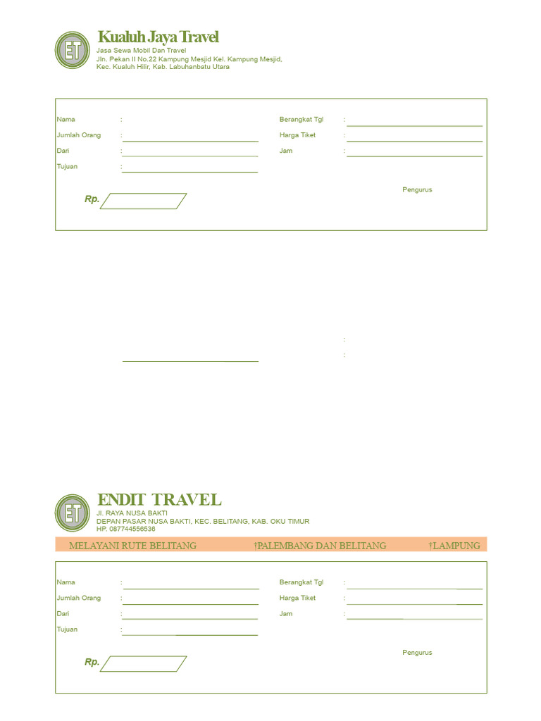 Contoh Nota dan Kwitansi Travel Mobil | PDF