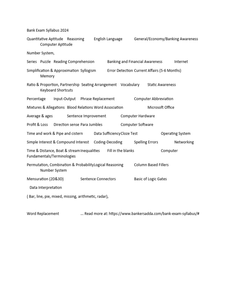 Bank Exam Syllabus 2024 | PDF