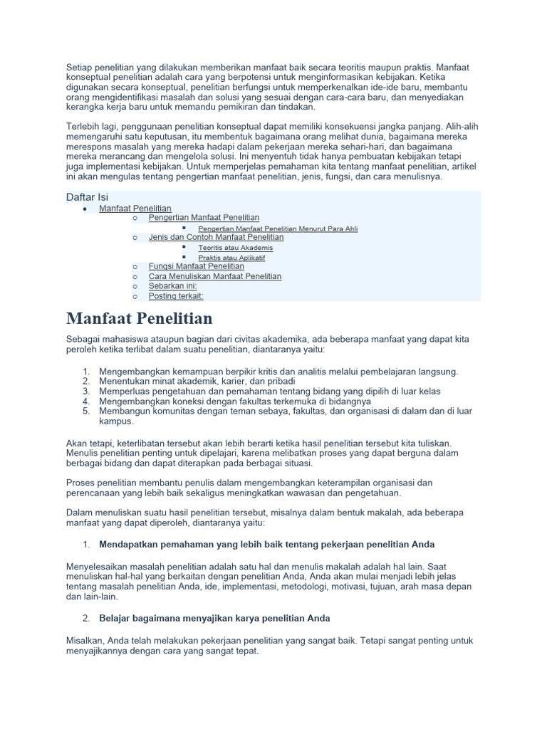 Setiap Penelitian Yang Dilakukan Memberikan Manfaat Baik Secara ...
