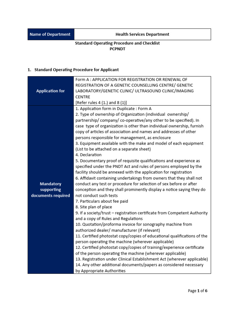 PCPNDT Standard Operating Procedure and Checklist | Download Free PDF ...