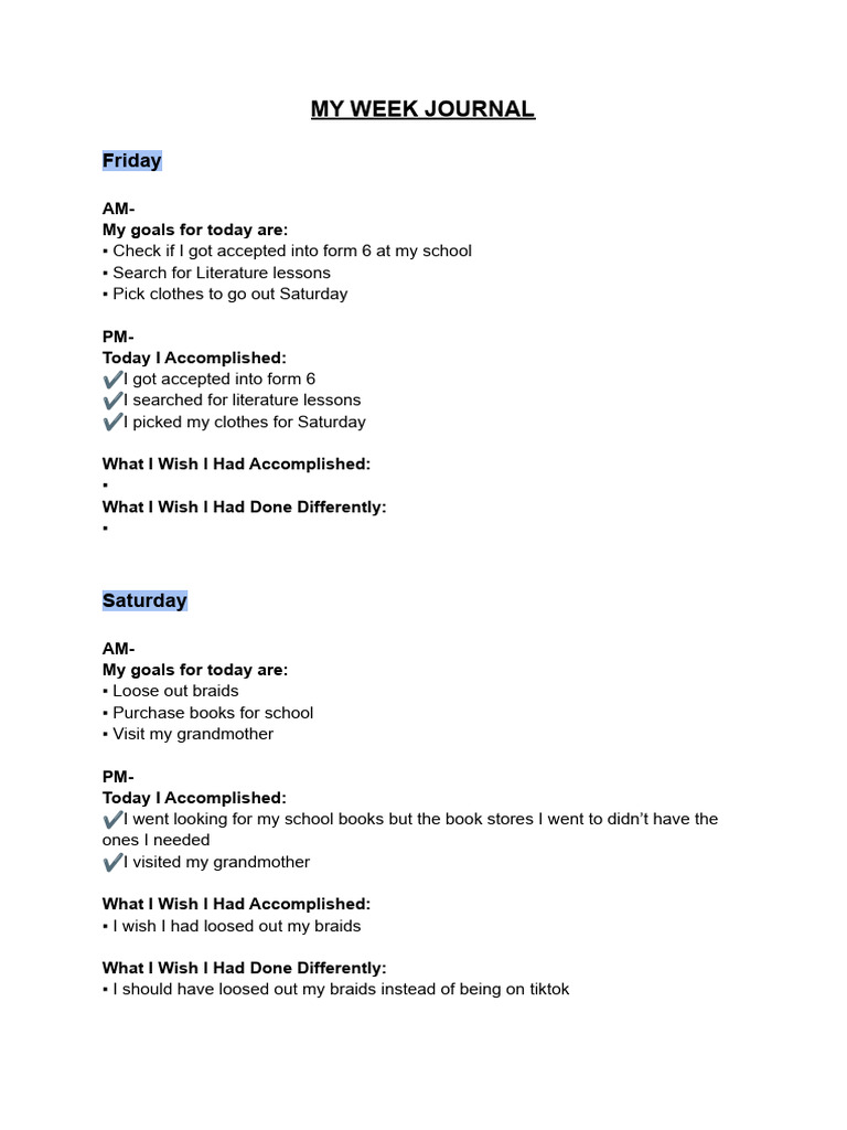 My Week Journal | PDF