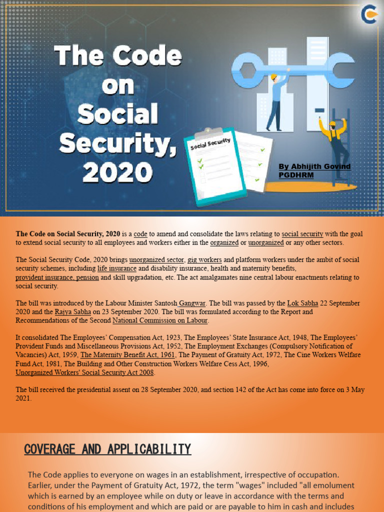Social Security Code 2020 Overview | PDF | Welfare | Employment