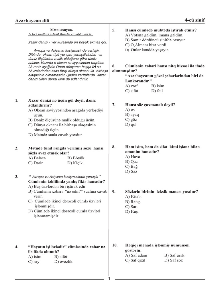 4 Sinif Monitoring N1 (2) Fevral | PDF
