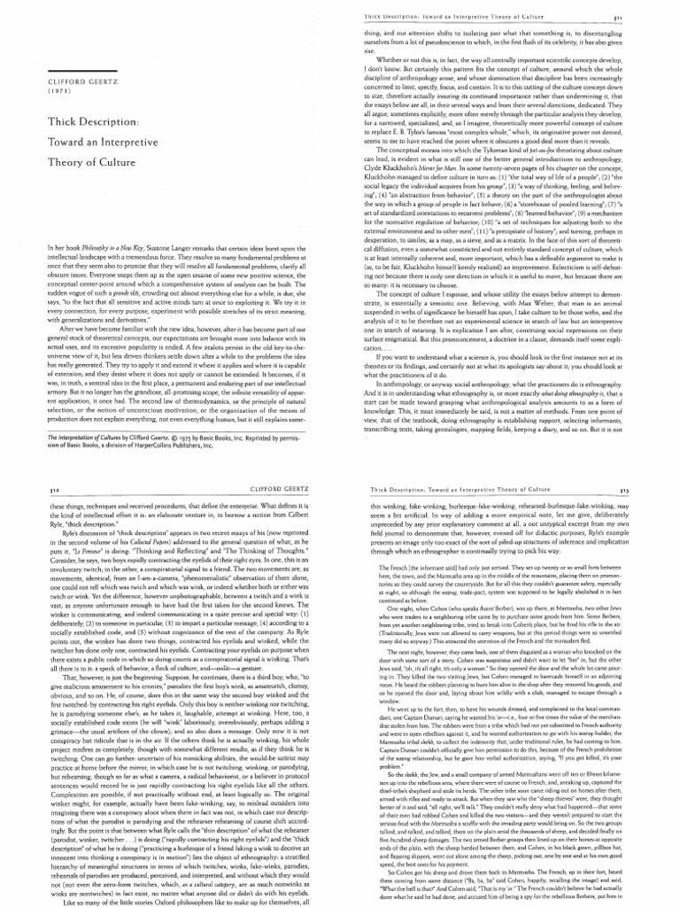 Geertz - Thick Description | PDF | Ethnography | Anthropology