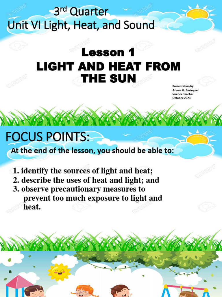Grade 1 3rd Quarter Unit 6 Lesson 1 Light and Heat From The Sun ...