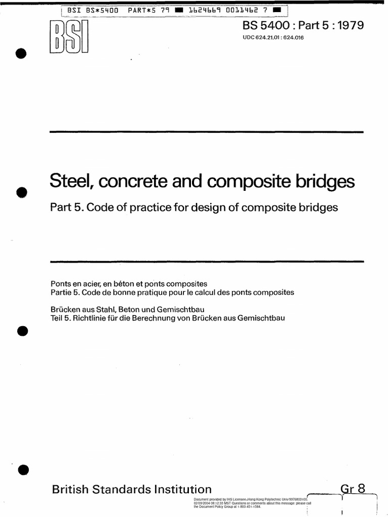 BS5400!5!1979-Code of Practice For Design of Composite Bridges | PDF ...