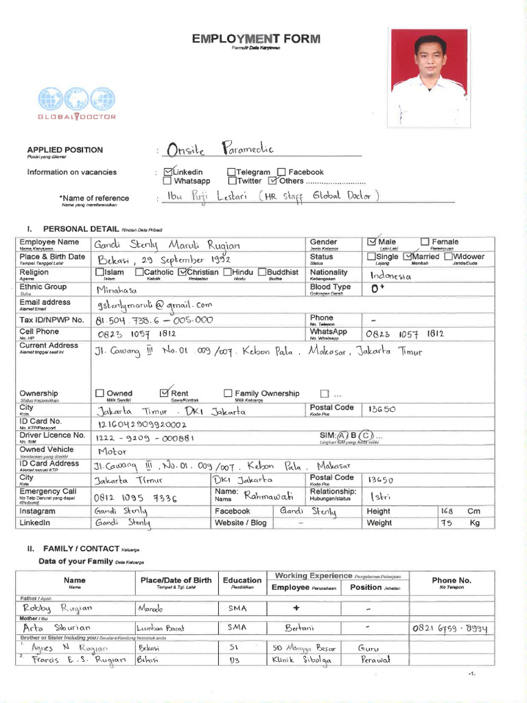 Employement Form Gandi Stenly | PDF