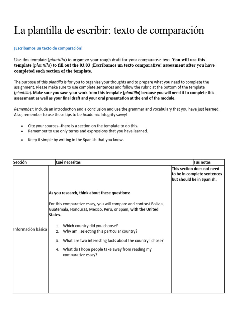 Plantilla para Texto Comparativo | PDF | Grammatical Conjugation ...
