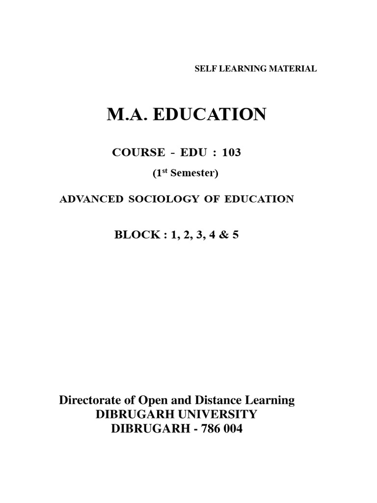 M.A. Education-103 (1st Semester) | PDF | Sociology | Theory