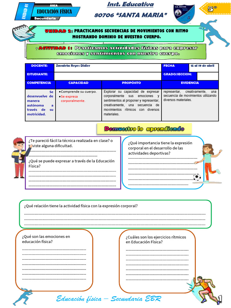 A - 5° Act 1 Fisica Sem1 (4) 2 | PDF | Educación Física | Las emociones
