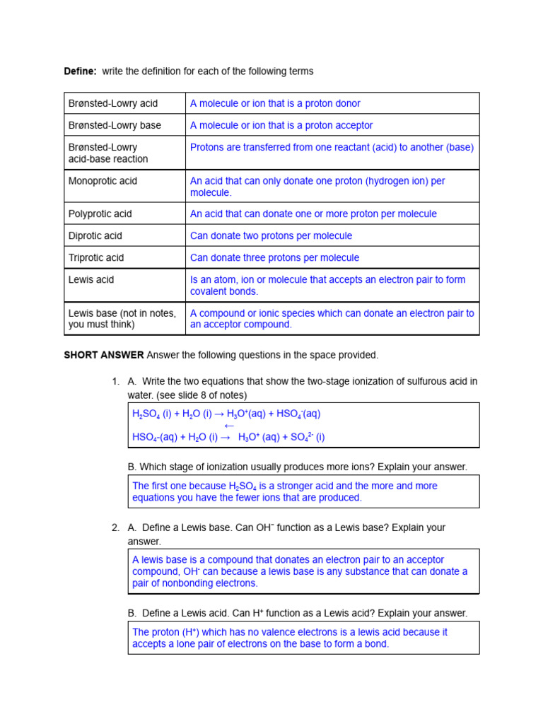 Ch 14 sec 2 worksheet | PDF | Acid | Chemical Compounds