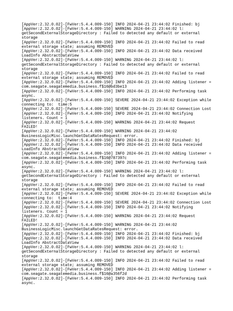 Connection and Storage Errors Log | PDF | Computing | Computer Engineering