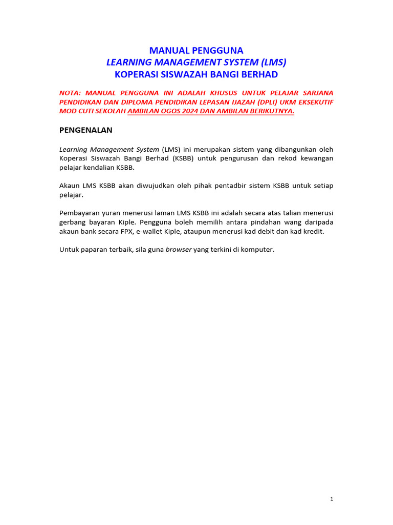 Manual Pengguna LMS KSBB | PDF