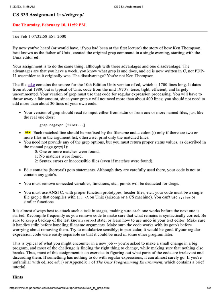CS 333 Assignment 1 Grep | PDF