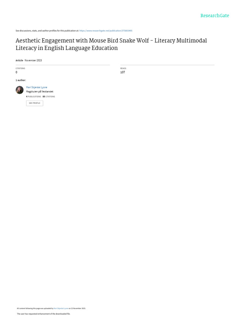 CLELE 11.2 Aesthetic Engagement With Mouse Bird Snake Wolf | PDF ...