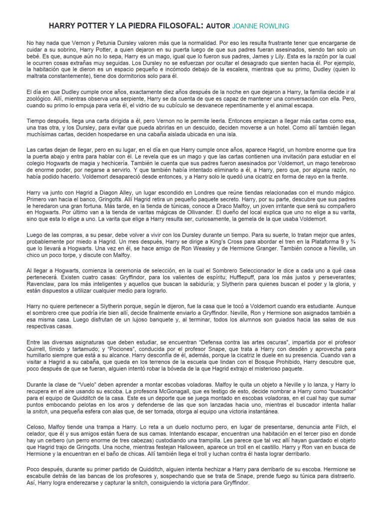 Harry Potter y La Piedra Filosofal | PDF | Harry Potter | Universos ...