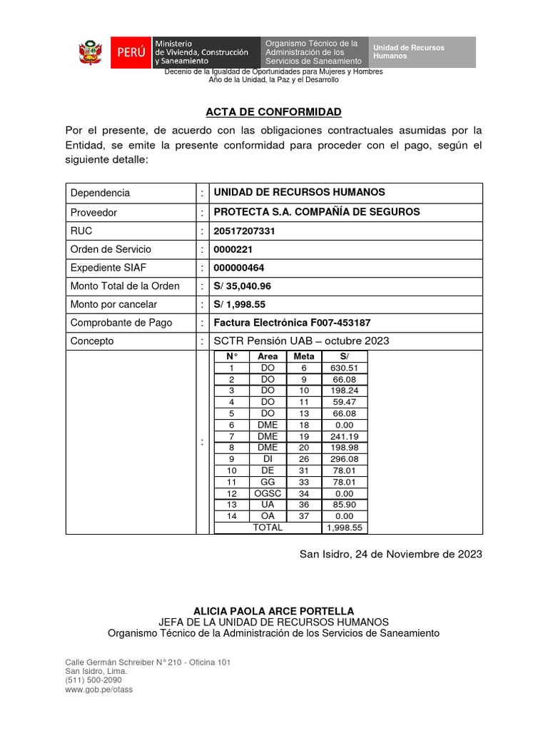 Acta de Conformidad SCTR Pension | PDF