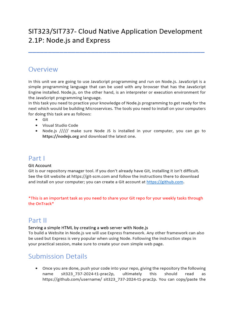 SIT323/SIT737-Cloud Native Application Development 2.1P: Node - Js and Express | PDF | Art ...